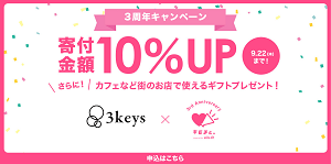 不要品買取金額の10％が寄付できる「キモチと。3周年キャンペーン」 - 認定NPO法人3keys（スリーキーズ）