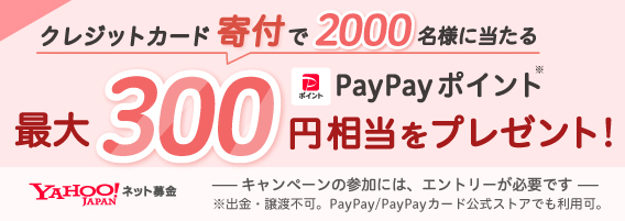 Yahoo!ネット募金「クレジットカード寄付でPayPayポイント最大300円相当をプレゼント！」キャンペーンのお知らせ - 認定NPO法人3keys（スリーキーズ）